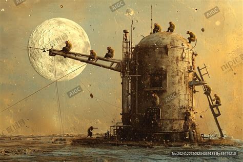 Ai创作图cgi超现实主义 科幻题材插画 原始的潜水艇 超现实合成 重工业朋克 工业场景工业题材 蒸汽炼金重金属时代 月球殖民 工业战损感 蒸汽朋克艺术 海战场景图 潜水战艇 3d概念艺术
