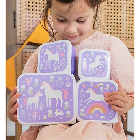 A Little Lovely Company Комплект от 4 кутии за храна Unicorn Dreams