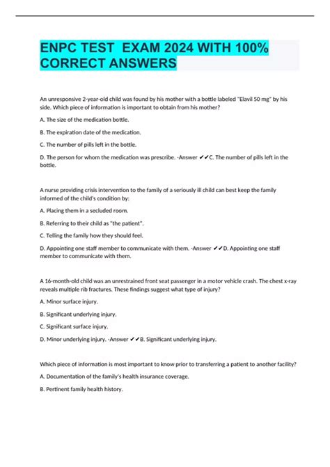Enpc Test Exam 2024 With 100 Correct Answers Enpc Stuvia Fr