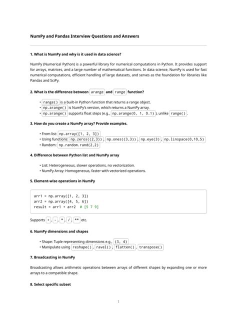 Numpy And Pandas Interview Qanda Pdf Applied Mathematics Computer