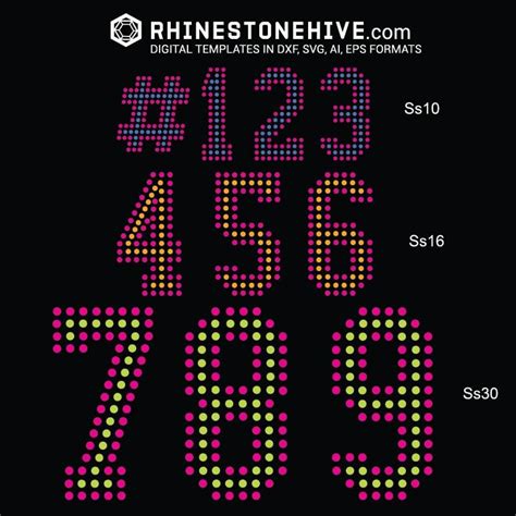 SIZES Digits Numbers COLOR Ss Ss Ss Ss Ss Size Rhinestones Digital Download