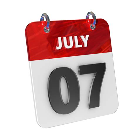 July 7 Date 3d Icon Isolated Shiny And Glossy 3d Rendering Month Date