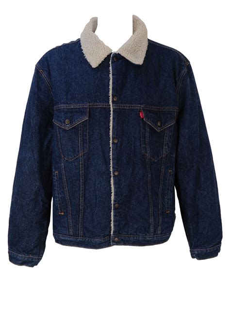 Levis Fleece Lined Dark Blue Denim Sherpa Jacket Xxl Reign Vintage