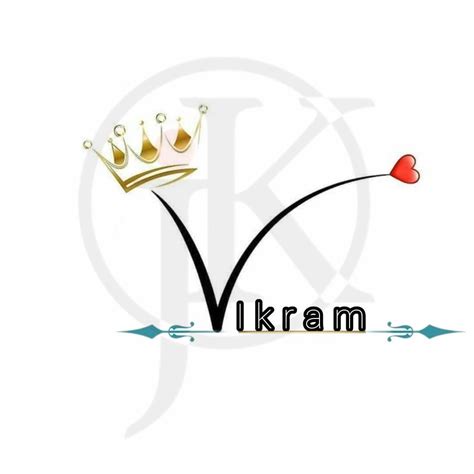 Vikram Name Logo With Crown And Heart Design