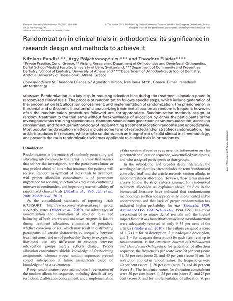 Pdf Randomization In Clinical Trials In Orthodontics Its Significance In Research Design And