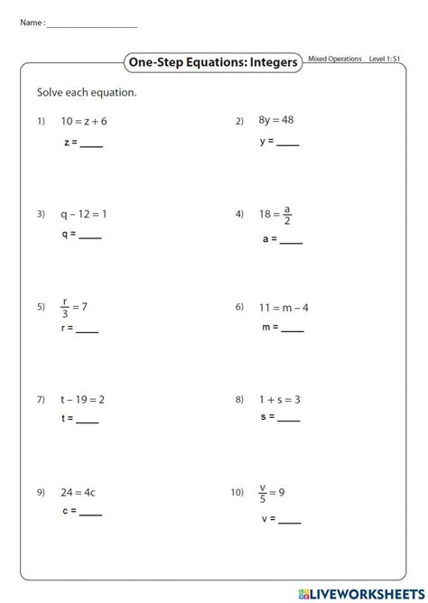 Algebra 1 Equations Worksheets