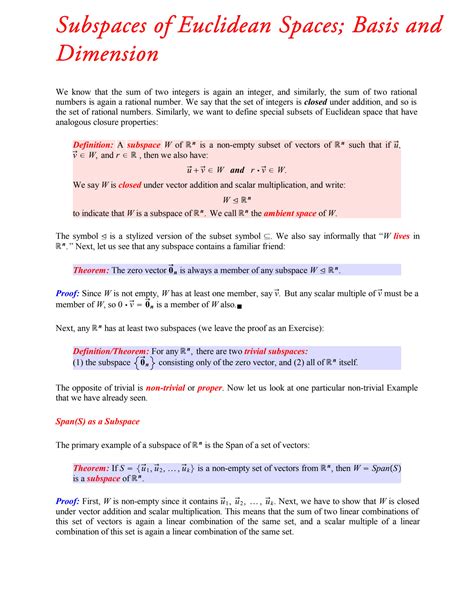Solution Subspaces Of Euclidean Spaces Basis And Dimension