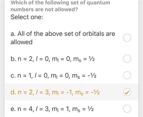 solved which of the following set of quantum numbers are not