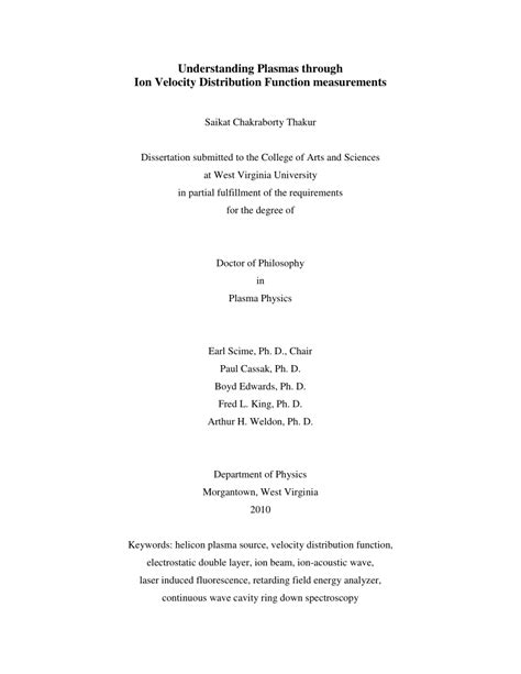 Pdf Understanding Plasmas Through Ion Velocity Distribution Function Measurements