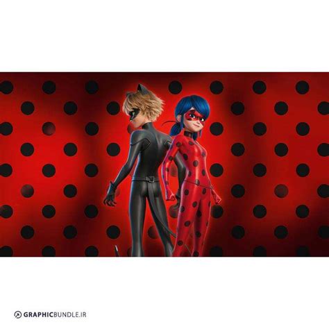 پوستر دیواری با طرح پس زمینه خال خالی و کاراکترهای انیمیشن دختر کفشدوزکی Ladybug