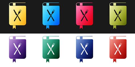 흑백 배경에 격리된 쿡북 아이콘을 설정합니다 요리 책 아이콘 레시피 북 포크와 칼 아이콘 칼 붙이 기호 레스토랑 기호 벡터 개념에 대한 스톡 벡터 아트 및 기타 이미지