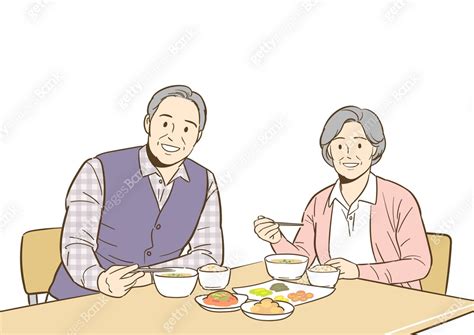 라인아트 일러스트기법 실버라이프 주제 노인커플 커플 건강한생활 주제 함께함 컨셉 식탁 식사 이미지 Jv13922126 일러스트 무료