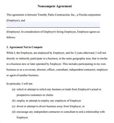 7 Non Compete Agreement Samples Examples Templates Sample Templates