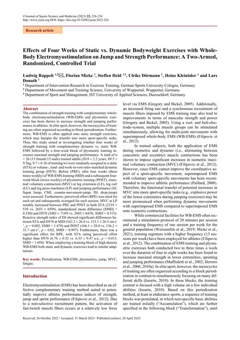 PDF Effects Of Four Weeks Of Static Vs Dynamic Bodyweight Exercises With Whole Body