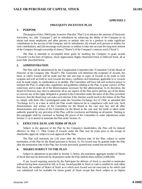 Equity Incentive Plan Doc Template Pdffiller