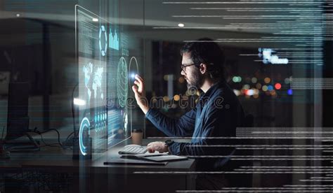 Computer Hologram Finance Or Woman Point At Future Administration