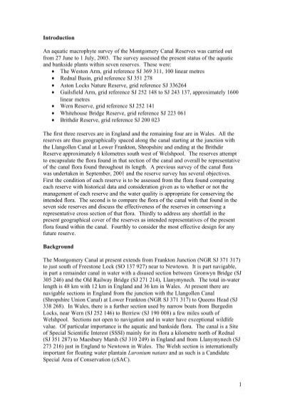 Reserves Aquatic Macrophytes Survey Canal And River Trust