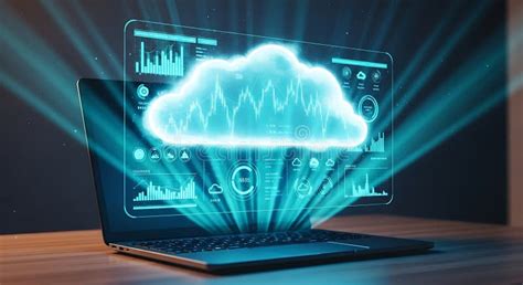 Digital Cloud Computing Technology Data Analysis On Laptop Screen Futuristic Interface Concept