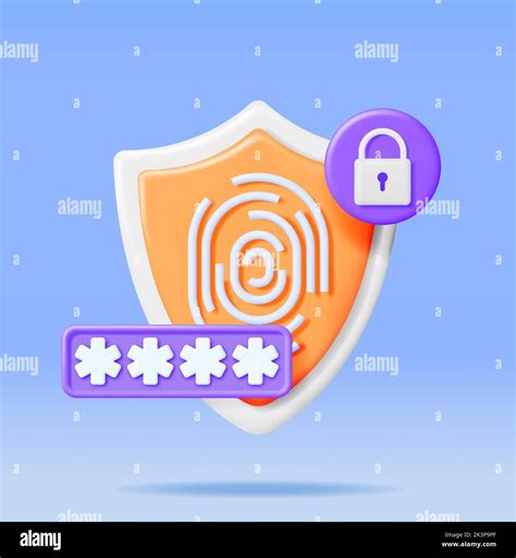 3D Locked Password Field And Fingerprint In Shield Stock Vector Image