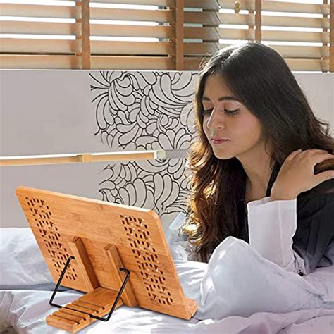 Sunficon Bamboo Book Stand Holder Large Cookbook Stand Holder Home Office Reading Rest Textbook