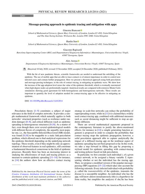 Pdf Message Passing Approach To Epidemic Tracing And Mitigation With Apps