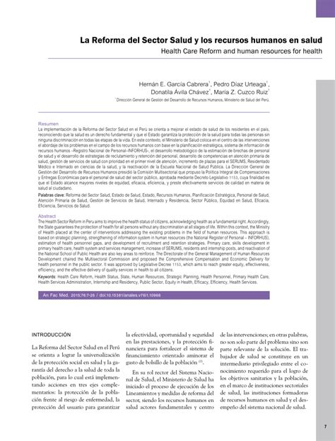 Pdf La Reforma Del Sector Salud Y Los Recursos Humanos En Salud