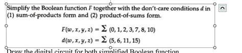 Solved Simplify The Boolean Function F Together With The