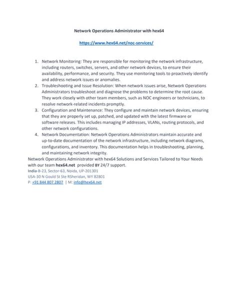 Network Operations Specialist With Hex64 Docx