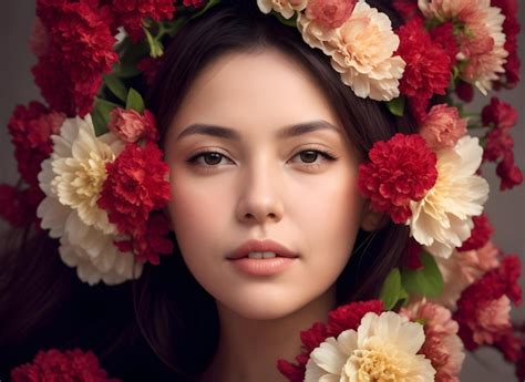 Premium Ai Image A Beautiful Real Face Flower Girl Ai Generated