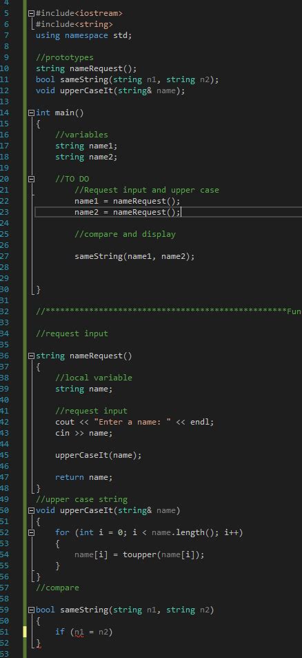 C How To Compare Two Strings In A Boolean Function Stack Overflow