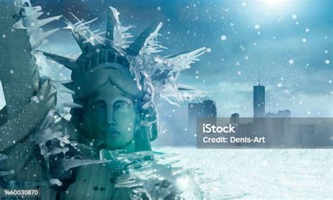 지구 온난화와 기후 변화 문제의 상징으로 뉴욕의 얼음에 얼어 붙은 자유의 여신상 3d 렌더링 0명에 대한 스톡 사진 및 기타 이미지 Istock