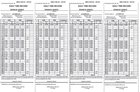 Digital Daily Time Record Dtr Employee No 4361301 Civil Service