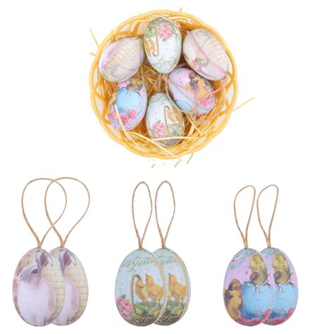 Easter Tree Ornaments 6pcs Multicolored Hanging Plastic Easter Eggs