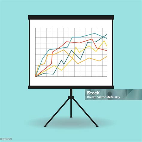 마케팅 데이터와 플립 차트 화이트 보드 또는 프로젝션 스크린 평면 디자인입니다 벡터 일러스트입니다 플립차트에 대한 스톡 벡터
