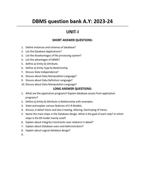 Dbms Question Bank 2023 24 Pdf Relational Model Databases