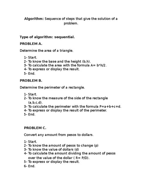 Algorithm Sequence Of Steps That Give The Solution Of A Pdf