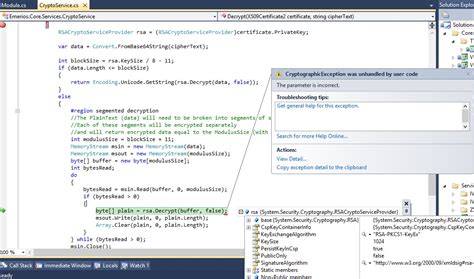 C Rsacryptoserviceprovider Decrypt The Parameter Is Incorrect Stack Overflow