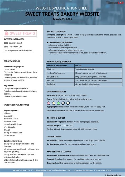 Construction Specification Sheet