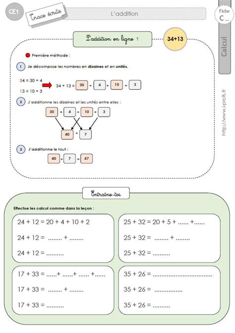 Ce1 Cycle2 Trace Ecrite Laddition En Ligne Calcul Mental