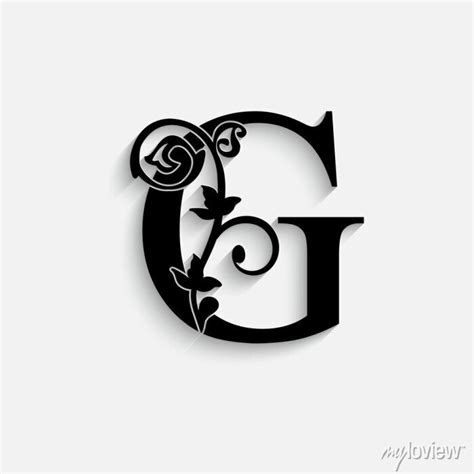 Letter G Vintage Black Flower Ornament Initial Letters Alphabet