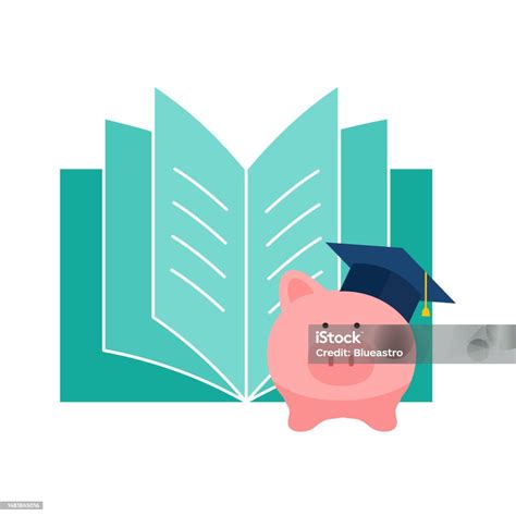교육 장학금 개념 벡터 삽화 흰색 배경에 책과 돼지 저금통은 플랫 디자인의 졸업 모자를 쓰고 있습니다 경제에 대한 스톡 벡터 아트 및 기타 이미지 Istock