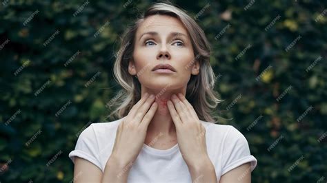 Premium Photo Female Checking Thyroid Gland By Herself
