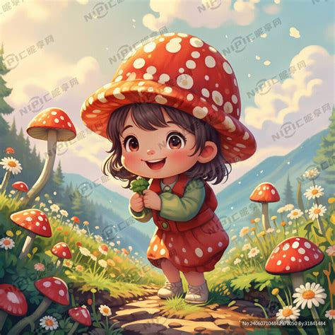 Ai创作图采蘑菇的可爱小姑娘 卡通图片 昵图网