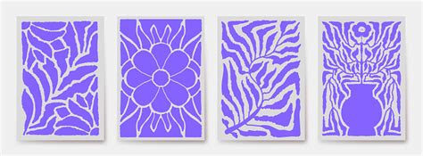 추상적인 꽃 예술 마티스 스타일 식물 현대 낙서 모양 손으로 그린 빈티지 꽃잎은 꽃병과 함께 나뭇잎을 그린다 아파트 인테리어 장식 포스터 0명에 대한 스톡 벡터 아트 및