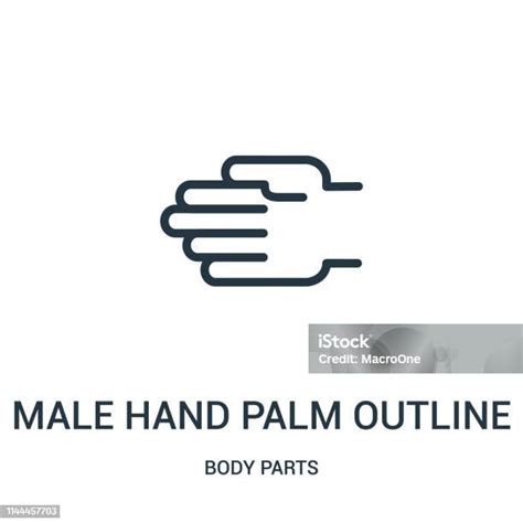 신체 부위 컬렉션에서 남성 손 손바닥 개요 아이콘 벡터 얇은 라인 남성 손 손바닥 개요 개요 아이콘 벡터 일러스트 레이 션 디자인에 대한 스톡 벡터 아트 및 기타 이미지