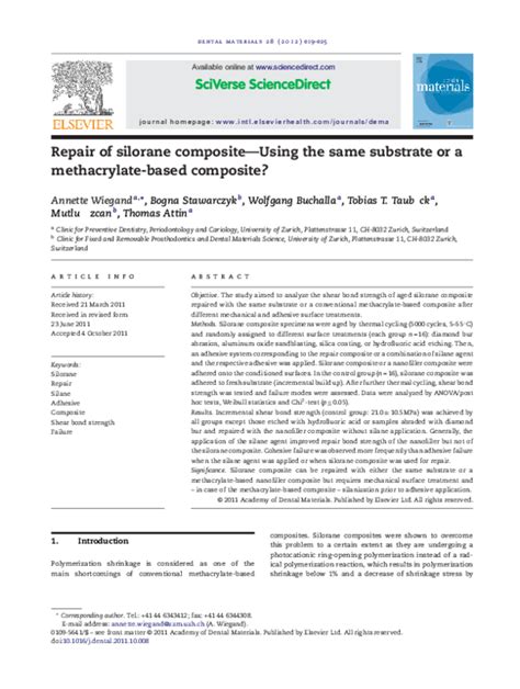 Pdf Repair Of Silorane Composite—using The Same Substrate Or A Methacrylate Based Composite