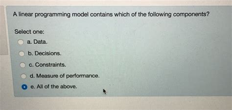 Solved A Linear Programming Model Contains Which Of The