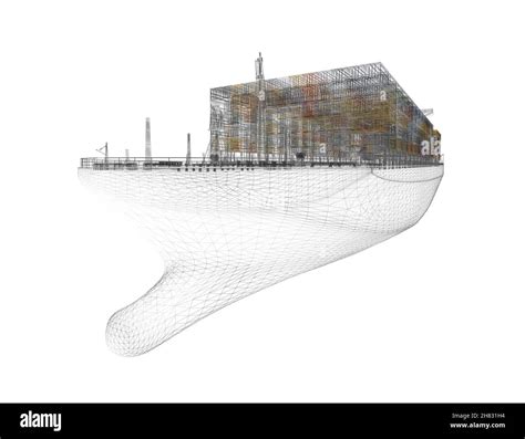 Large Ship Wireframe With Containers Isolated On White Background Perspective View 3d Vector