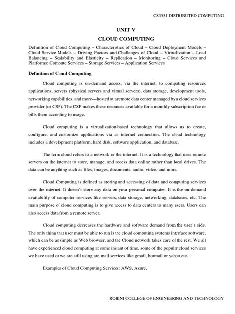 Definition Of Cloud Computing Characteristics Of Cloud Cloud Deployment Models Pdf Cloud