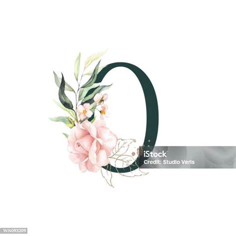 수채화 골드 그린 블러쉬 꽃 알파벳 문자 기호 번호 숫자 0 제로 닐 0에 대한 스톡 벡터 아트 및 기타 이미지 0 1 꽃 식물 Istock
